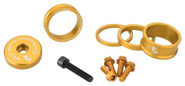 Wolf Tooth Anodized Color Kit Headset Spacers Stem Cap Water Bottle Cage Bolts Gold